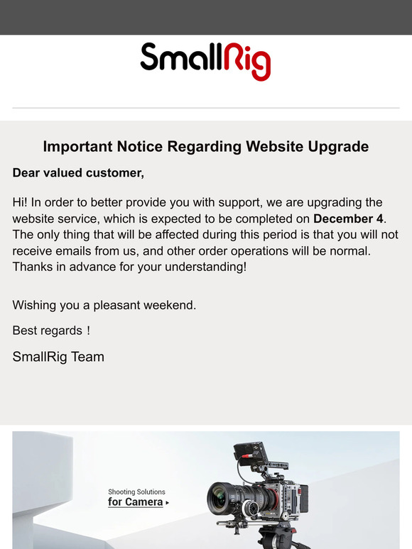 SmallRig: Important Notice Regarding Website Upgrade⚠️ | Milled