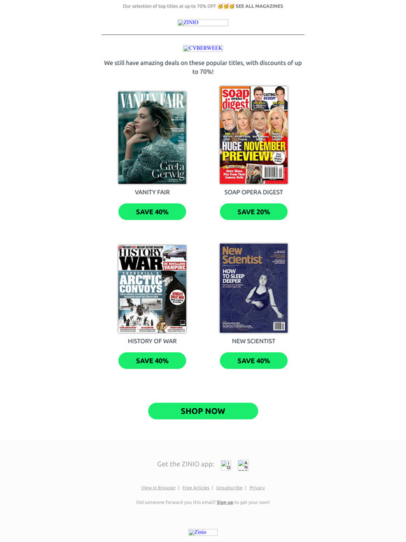 ZINIO Digital Magazines: Check out the best of Cyber Week 🥳 | Milled