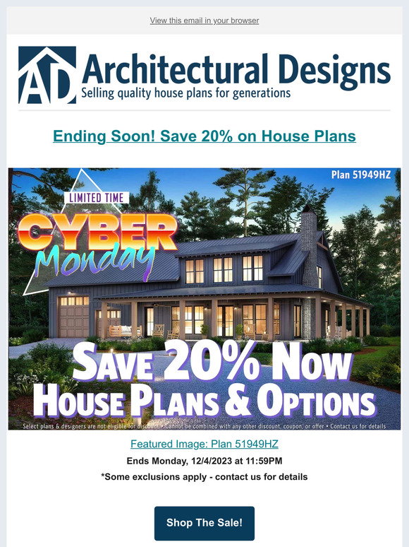Architectural Designs: Ending Soon! 20% Off House Plans | Milled