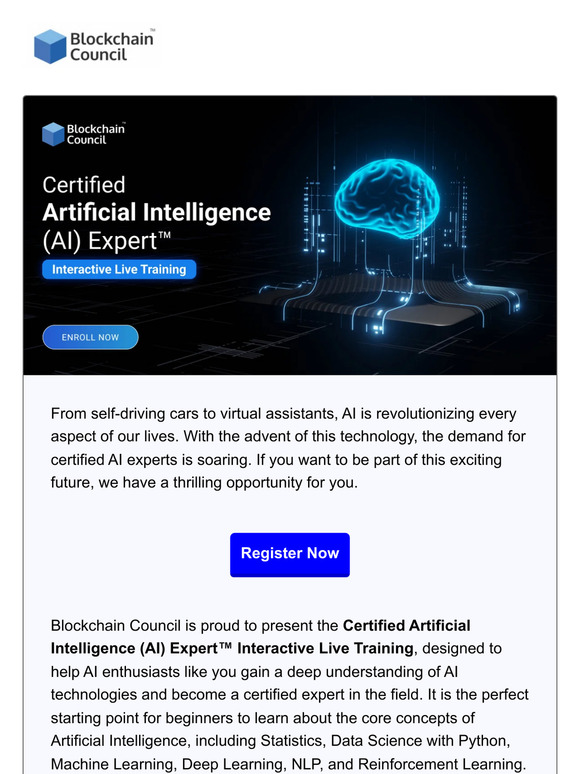 Blockchain Council: Final Reminder: Certified Artificial Intelligence (AI) Expert™ Interactive ...