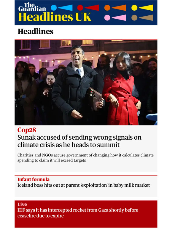 The Guardian: The Guardian Headlines: Sunak accused of sending wrong ...