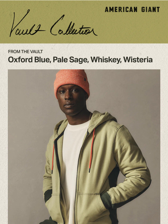 American Giant: Vault Drop #3: Oxford Blue, Pale Sage, Whiskey, and ...