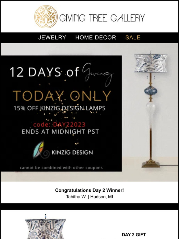 The Giving Tree Gallery: 15% OFF All Kinzig Design Lamps + Winner ...