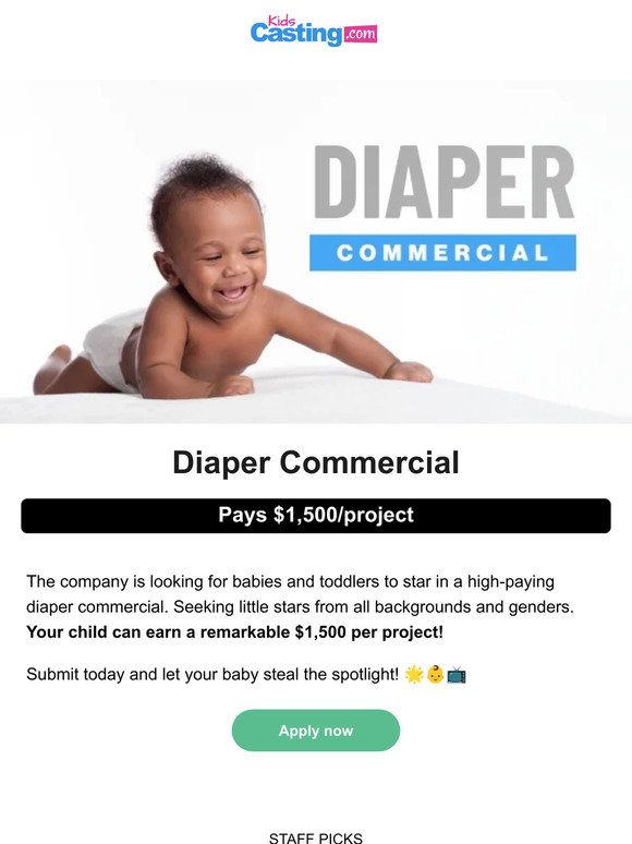 KidsCasting: Samani can earn $1,500 in a Diaper Commercial | Milled