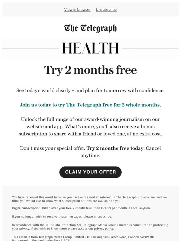 The Telegraph: Full access. Try 2 months free. | Milled