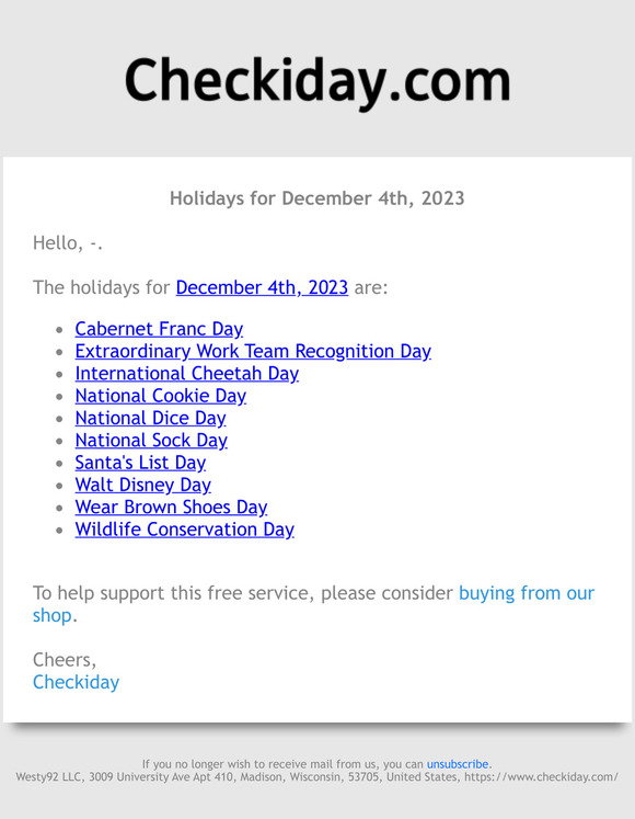 Checkiday: Holidays for December 4th, 2023! 📅🎉 | Milled