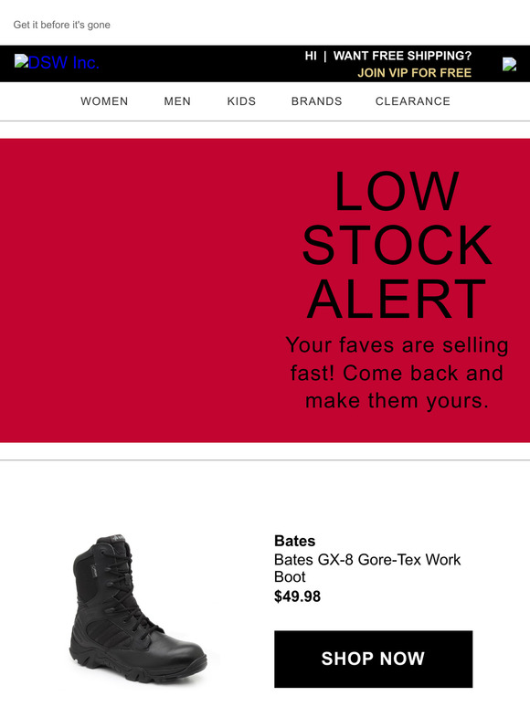 DSW: [ALERT] Low inventory of the styles you viewed | Milled