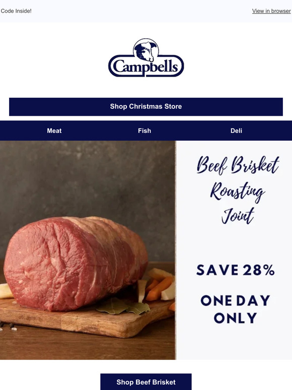 Campbells Prime Meat: Flash deal: 28% off Beef Brisket for one day only ...