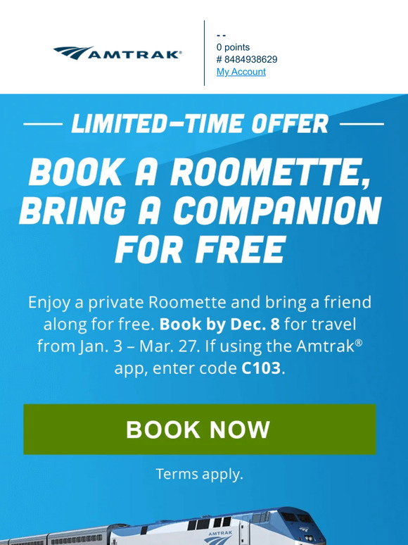Amtrak: Book a Roomette and bring someone for free! 🛏️ | Milled