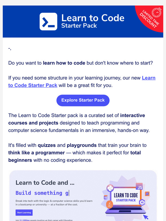 Educative: Ready to Learn to Code? Your beginner Starter Pack is here. | Milled