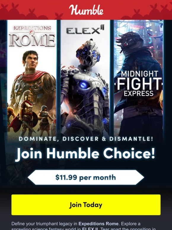 Humble Bundle: Join Humble Choice & own Expeditions: Rome, ELEX II ...