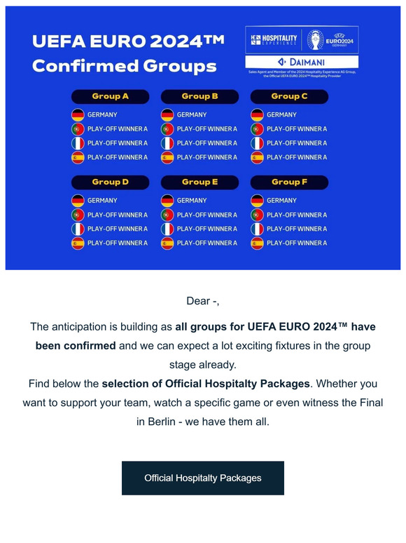 Daimani: ⚽ UEFA EURO 2024™ groups confirmed! Get your Hospitality ...