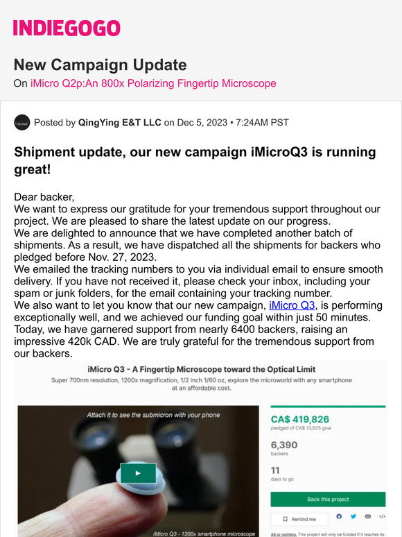 Indiegogo: 📢 Update #16 from iMicro Q2p:An 800x Polarizing Fingertip ...
