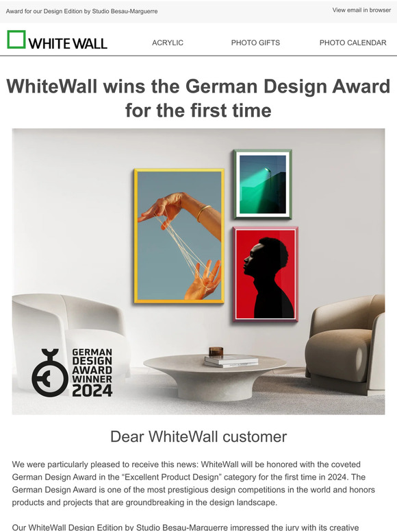 WhiteWall: We Are the Proud Winner of the German Design Award 2024 | Milled
