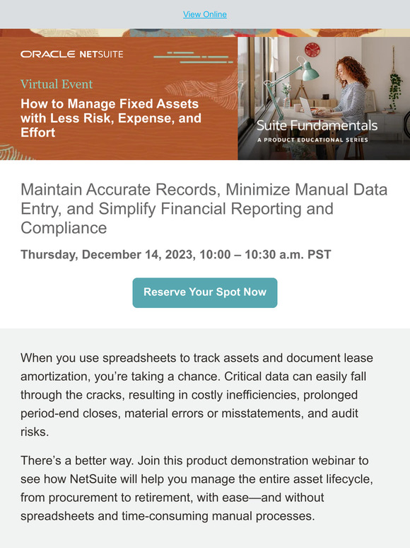 NetSuite: Virtual Event: How to Manage Fixed Assets with Less Risk ...
