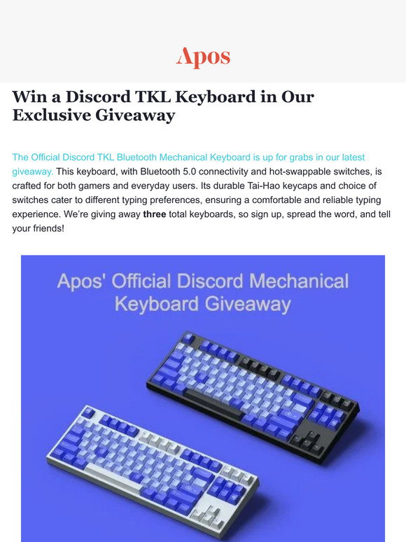 Apos Audio: Win a Discord TKL Keyboard in Our Exclusive Giveaway | Milled