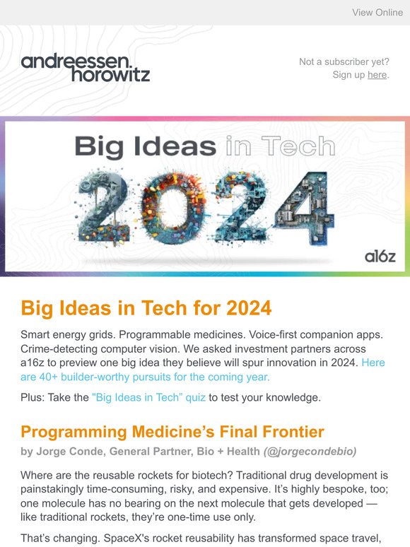 Andreessen Horowitz: 40+ Big Ideas in Tech for 2024 | Milled