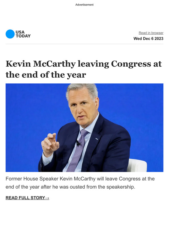 USA TODAY: Breaking: Former House Speaker Kevin McCarthy leaving ...