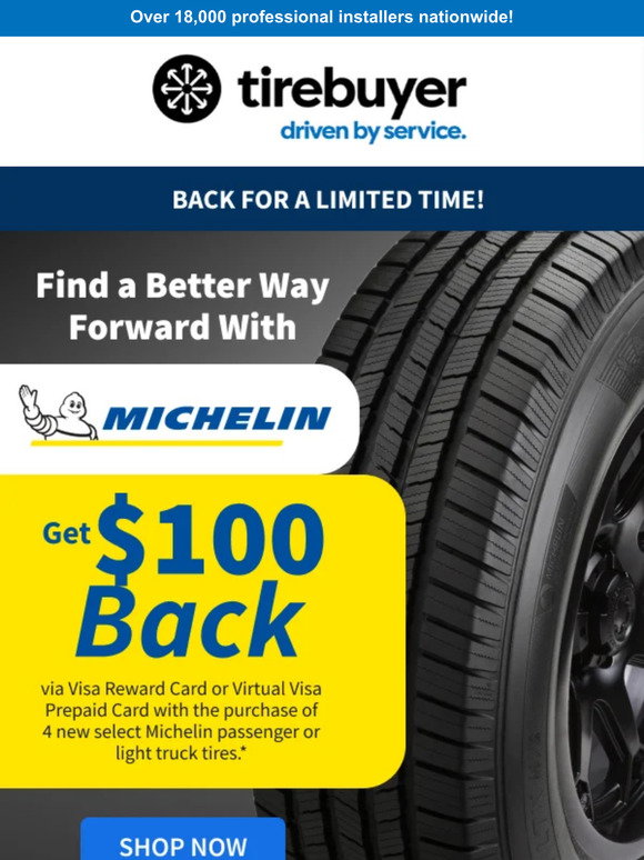 TireBuyer: 🚨 Michelin Rebate EXTENDED 🚨 Get Up to $100 BACK | Milled
