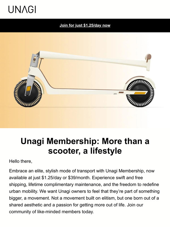 Unagi Scooters: 🌟 Join Unagi for just $1.25/day or $39/month | Milled