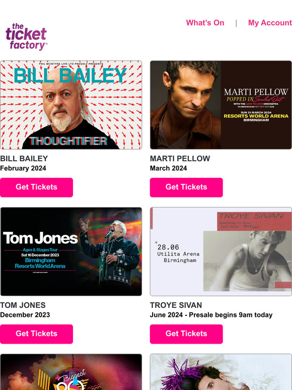 The Ticket Factory: Bill Bailey, Marti Pellow, Tom Jones, Troye Sivan ...