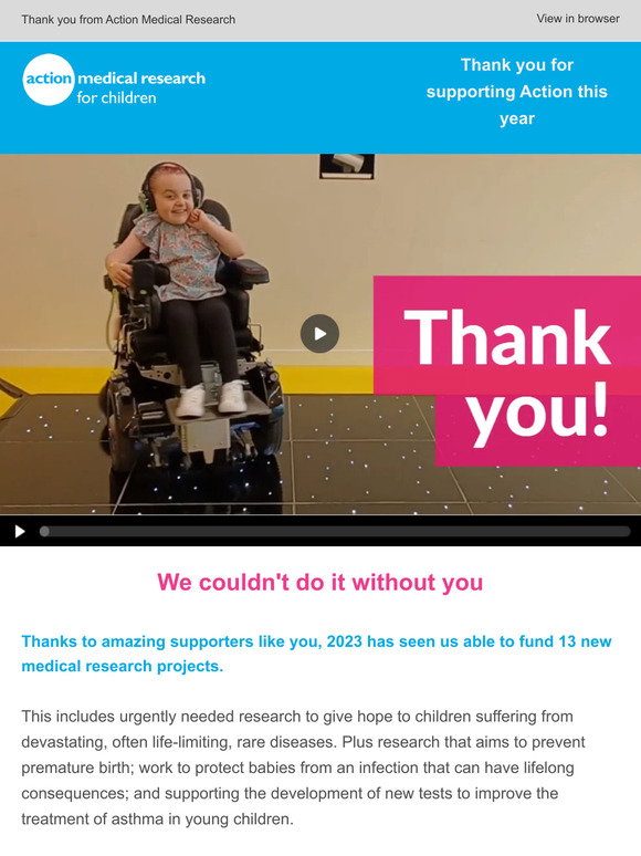 Action Medical Research: A video message to say thank you for ...