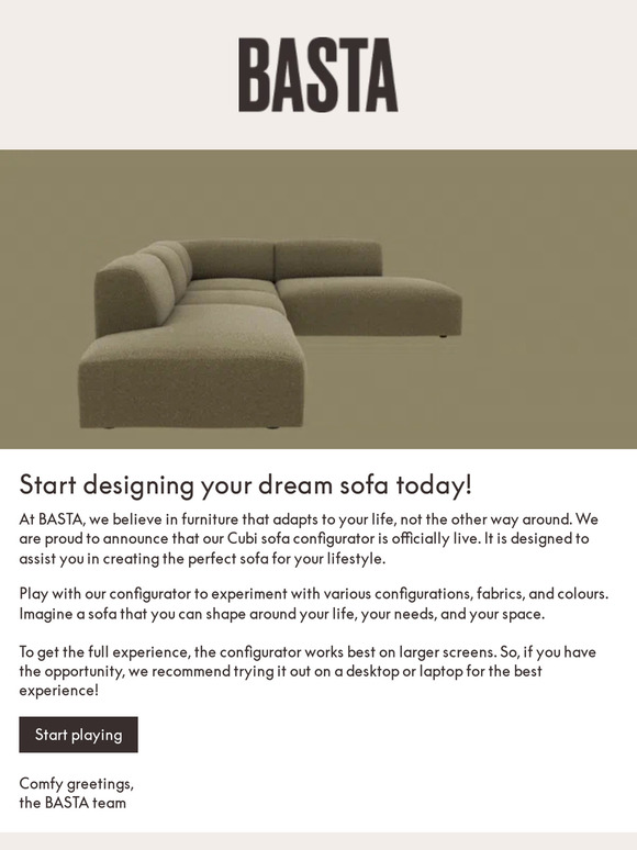 BASTA: Start designing your dream sofa today! | Milled