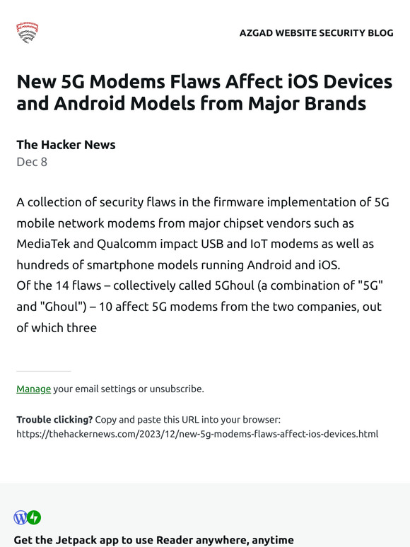 AZGAD Security: New 5G Modems Flaws Affect iOS Devices and Android Models from Major Brands | Milled