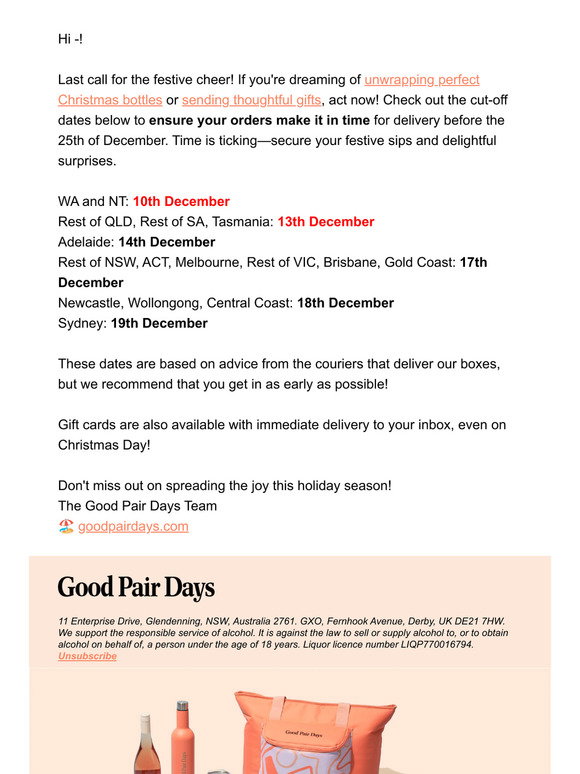 Good Pair Days: Last Call for Orders to Arrive Before Christmas in Your ...