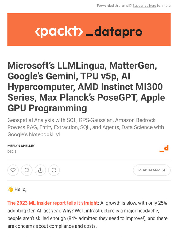 Packt US: Microsoft’s LLMLingua, MatterGen, Google’s Gemini, TPU v5p, AI Hypercomputer, AMD ...