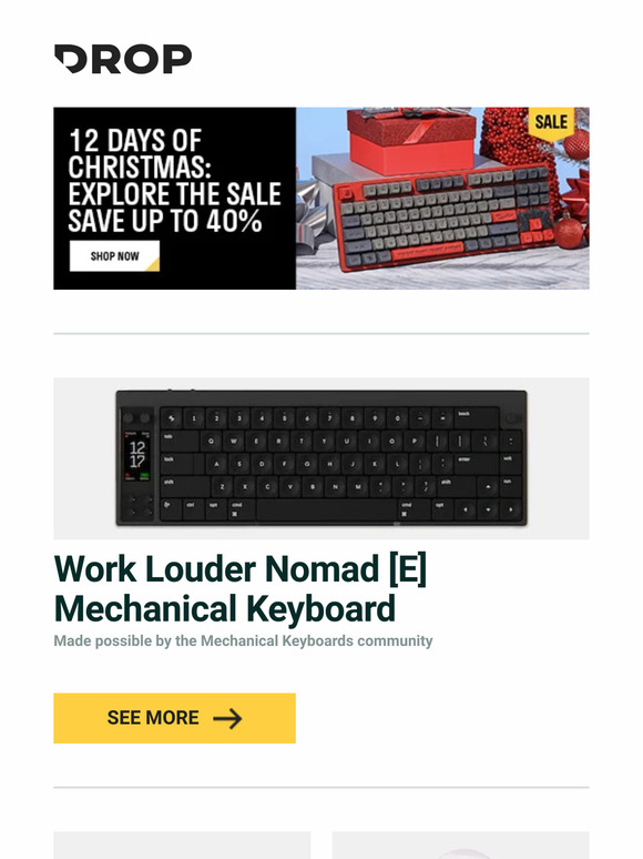 Drop: Work Louder Nomad [E] Mechanical Keyboard, Topping A90 Discrete Headphone Amplifier ...