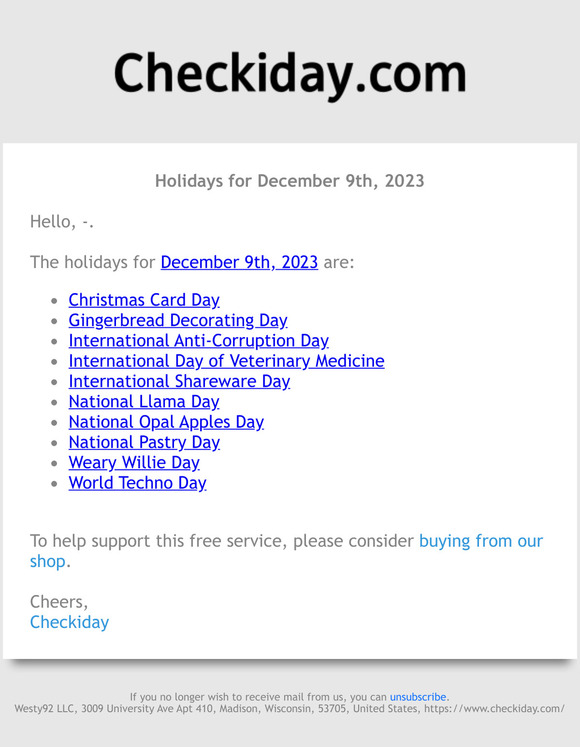 Checkiday: Holidays for December 9th, 2023! 📅🎉 | Milled