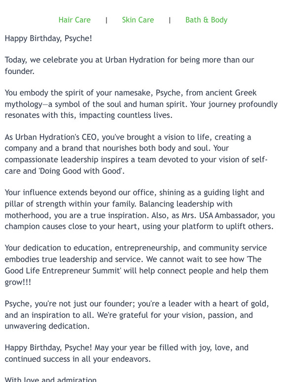 Urban Hydration: HAPPY BIRTHDAY TO OUR FOUNDER PSYCHE TERRY! | Milled