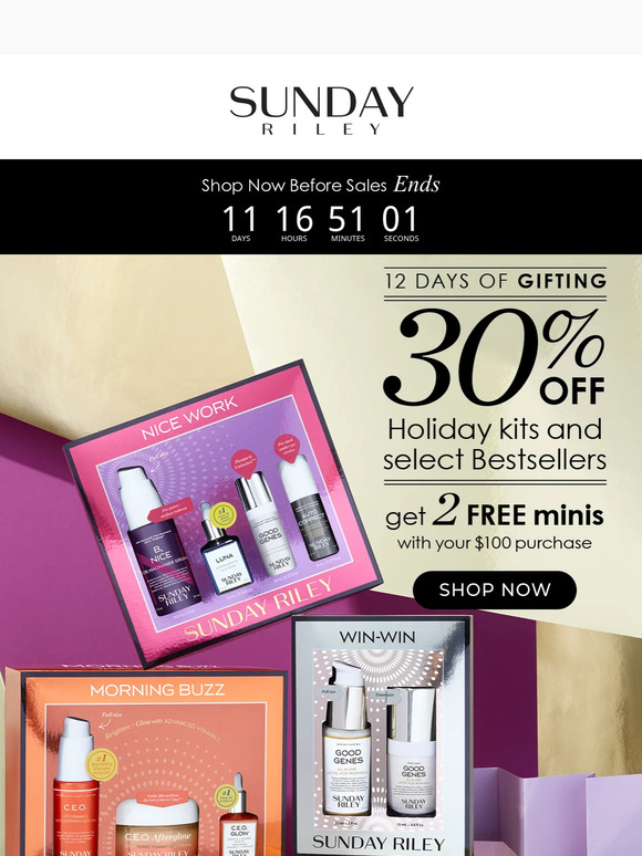 Sunday Riley: Unwrap Joy: Day 1 of 12 Days of Savings - 30% Off Holiday ...