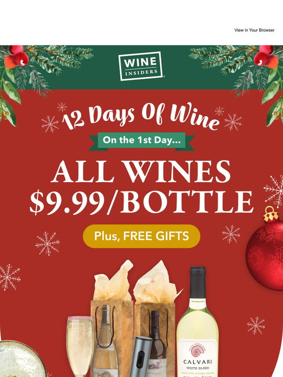 Wine Insiders: 12 Days of Wine Starts Now—All Bottles $9.99 + Bonus ...