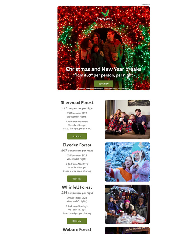 Center Parcs: Last minute festive breaks from £75* per person, per ...