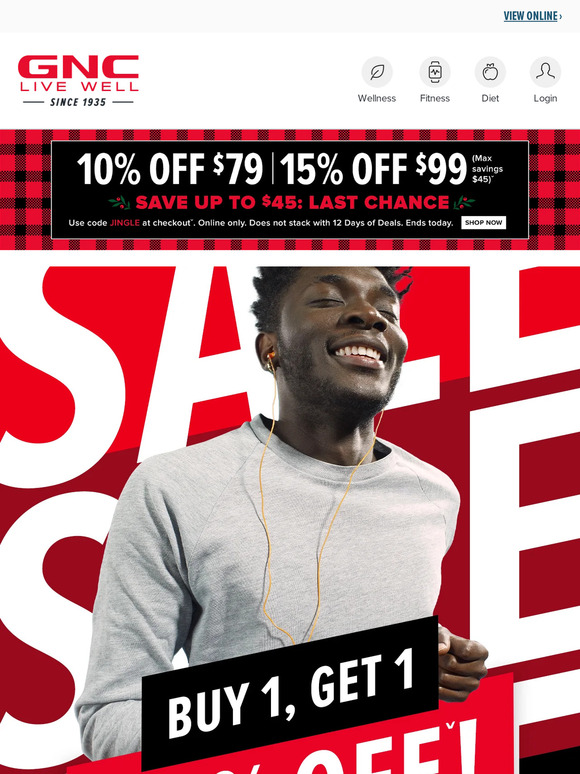 GNC: You know what sounds good right now...10% or 15% off your order ...