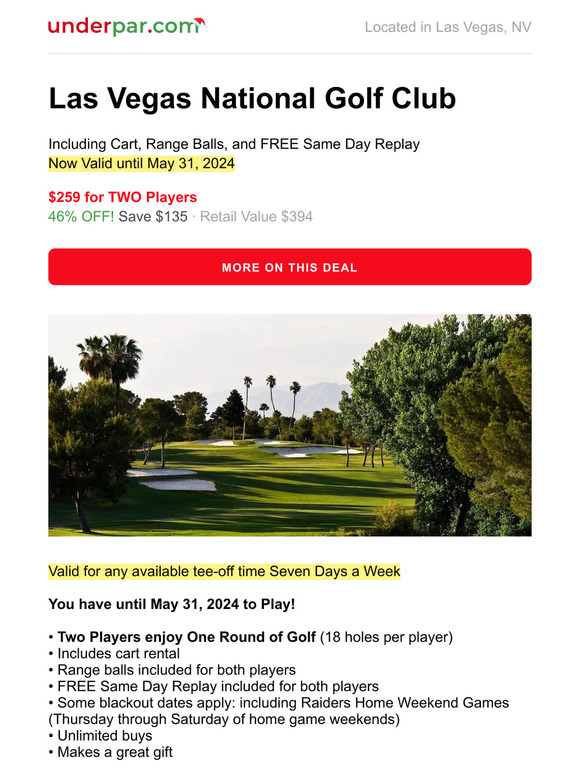 UnderPar: Now Valid until May 31, 2024: Las Vegas National Golf Club - $259 Twosome with Cart ...