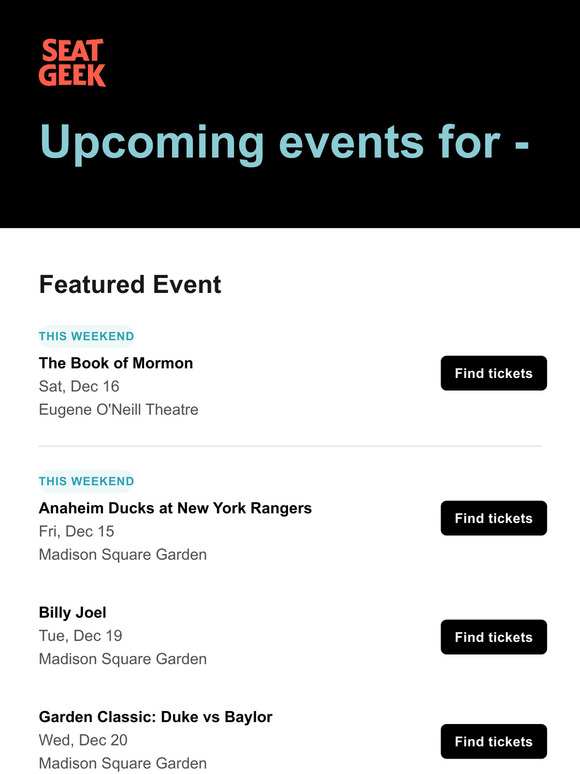 SeatGeek: The Book of Mormon / Anaheim Ducks at New York Rangers ...