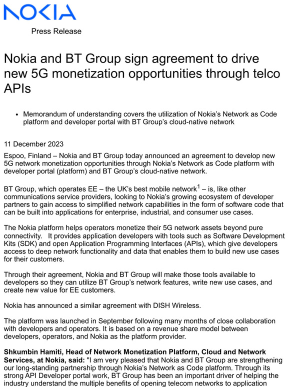 Withings: Nokia and BT Group sign agreement to drive new 5G ... Withings: Nokia and BT Group sign agreement to drive new 5G ...