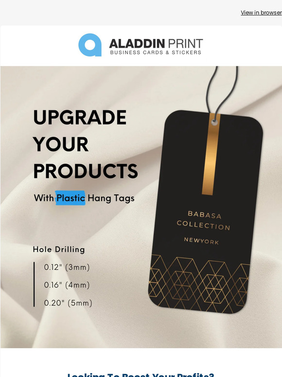 Aladdin Print: 🆙 Your Profits with Custom Plastic Hang Tags 🏷️ | Milled