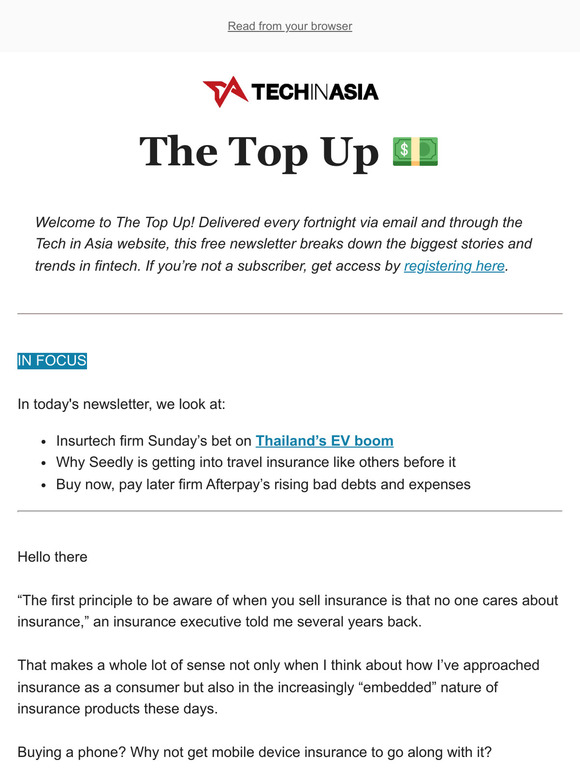 Tech in Asia WW: Insurtech firm Sunday taps into Thailand's EV boom ...