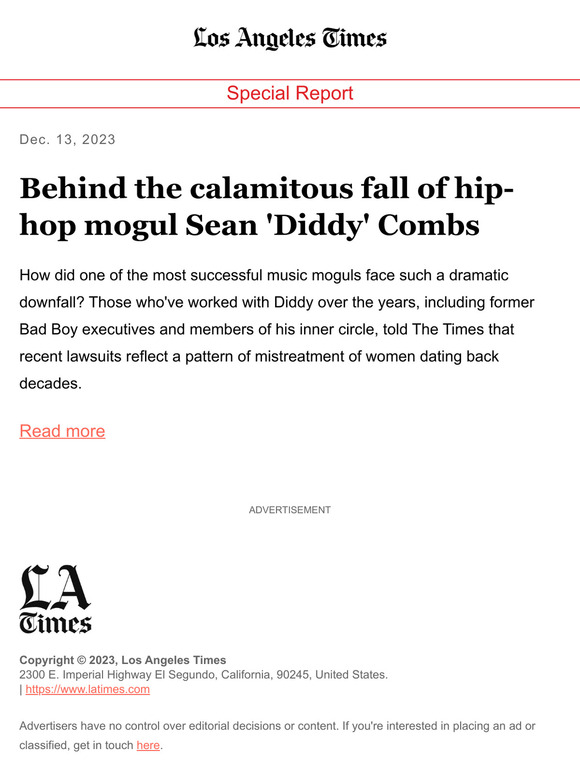 Los Angeles Times: Inside the calamitous fall of Sean 'Diddy' Combs ...