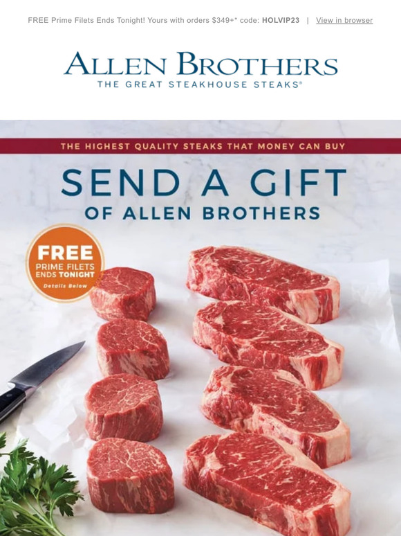 Allen Brothers: Steak Gift Boxes + Last Chance for FREE Prime Filets ...