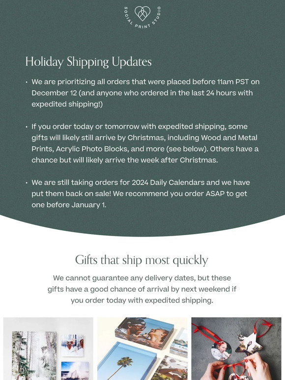 Social Print Studio: Holiday shipping updates, 2024 calendars, and ...