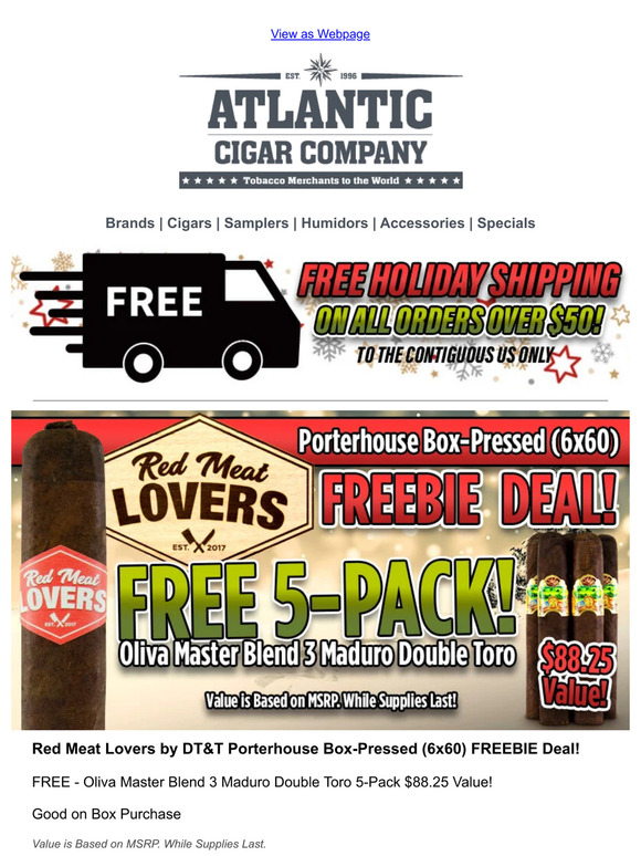 Atlantic Cigar Company: Red Meat Lovers by DT&T Porterhouse Box-Pressed ...