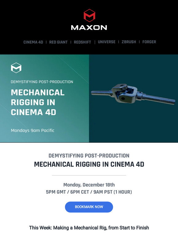 Maxon: DPP December | Mechanical rigging in Cinema 4D - Week 3 | Milled