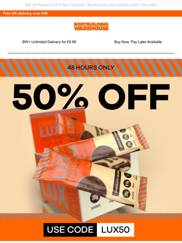 Bodybuilding Warehouse: 48 hours only: Half Price Lux Protein Flapjacks ...