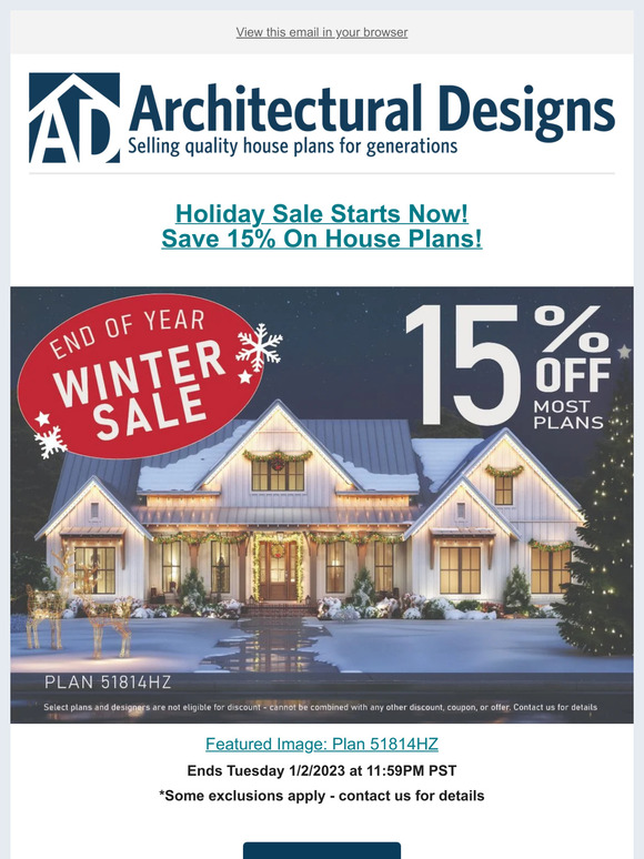 Architectural Designs: End of Season Sale! 15% off House Plans | Milled
