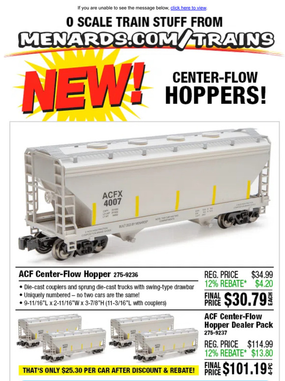 Menards: New! ACF Center-Flow Hoppers! | Milled